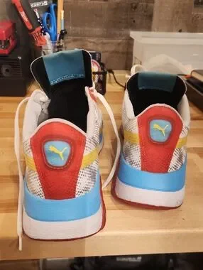 Puma | Shoes | Puma White Sneakers With Blue Stripe And Red Accents ...